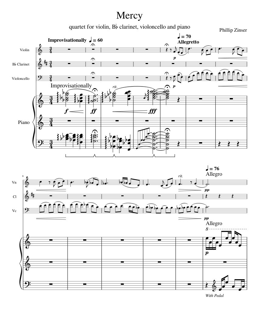Mercy for violin, B flat clarinet, cello, and piano - Phillip Zinser ...