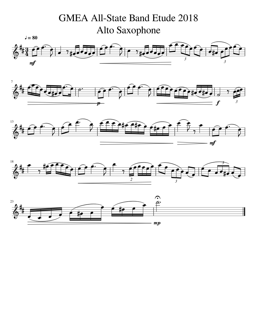 GMEA All State Band Etude 2018 Alto Saxophone Sheet Music for Saxophone ...