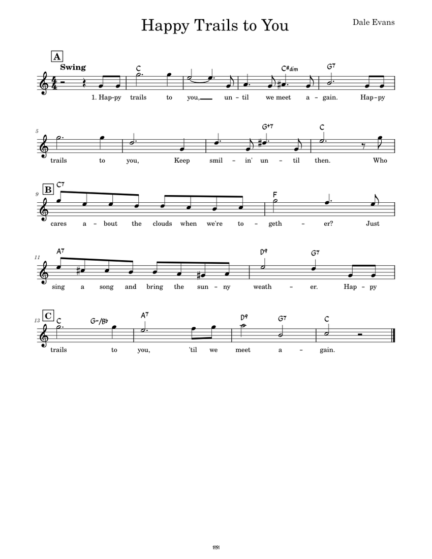 Happy Trails to You – Dale Evans TWA Happy Trails to You RH Sheet Music ...