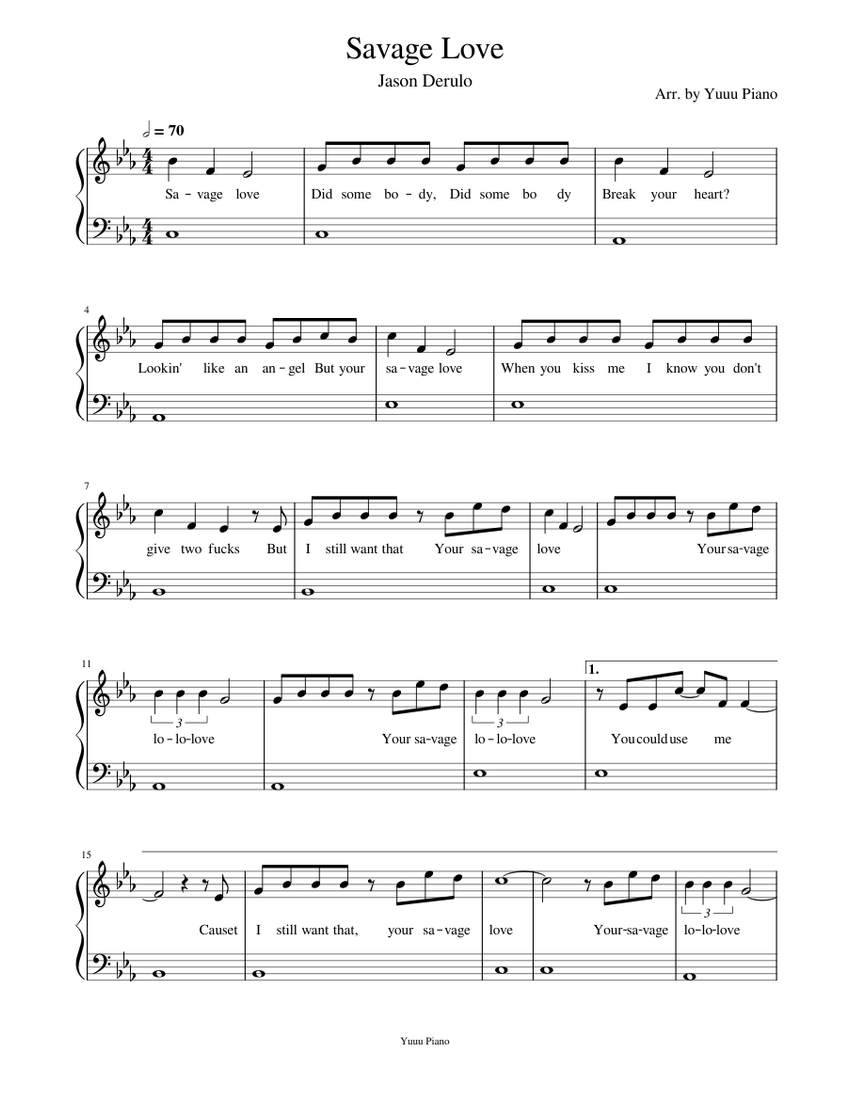 Savage Love – Jason Derulo Sheet Music for Piano (Solo) easy ...