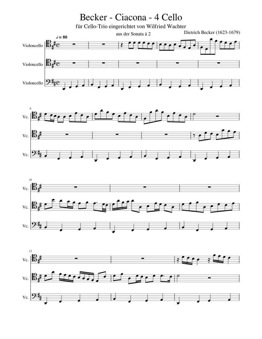 Becker - Ciacona - 4 Cello Sheet music for Cello (Mixed Trio ...