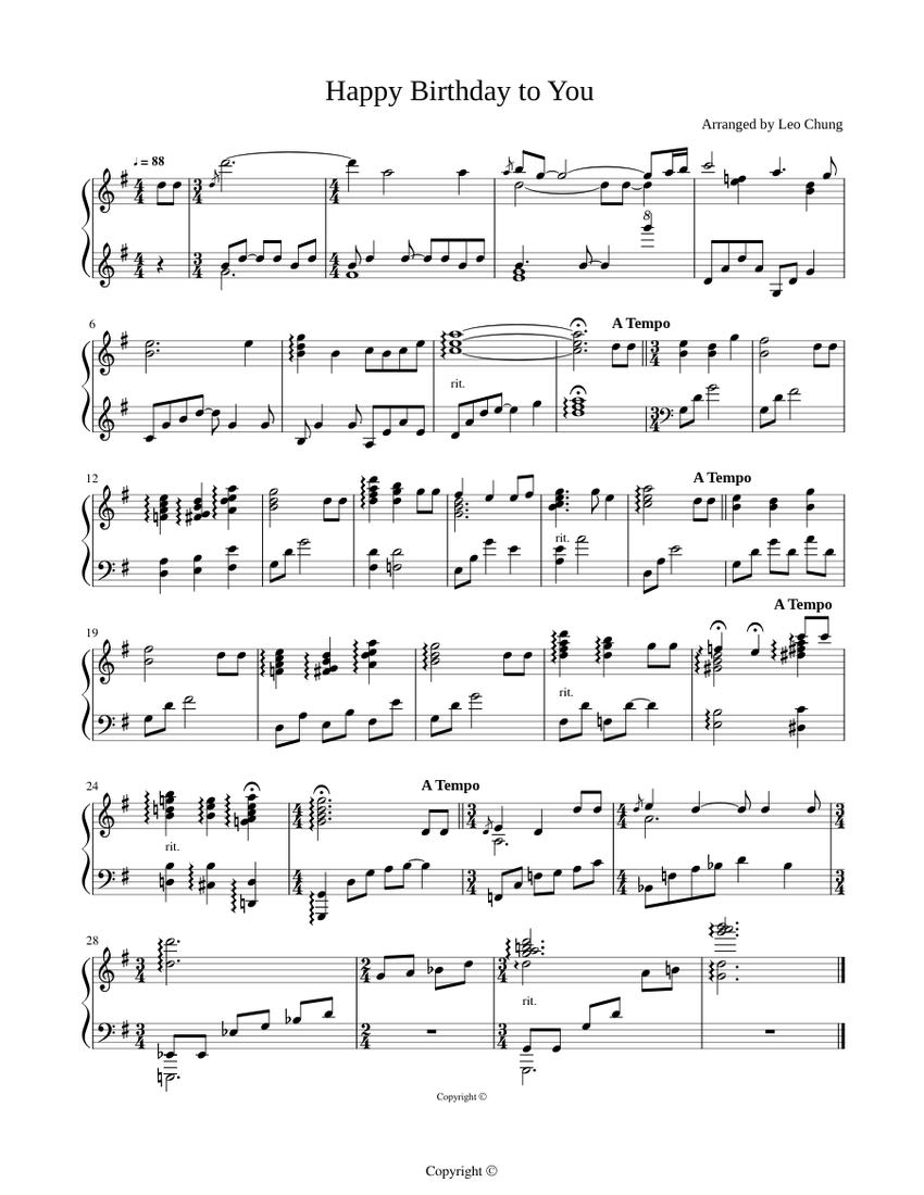Happy Birthday To You Piano Sheet Music for Piano (Solo) | MuseScore.com