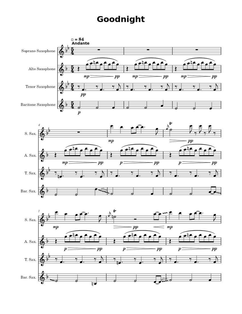 "Goodnight" - Sax Quartet Sheet music for Saxophone alto, Saxophone ...