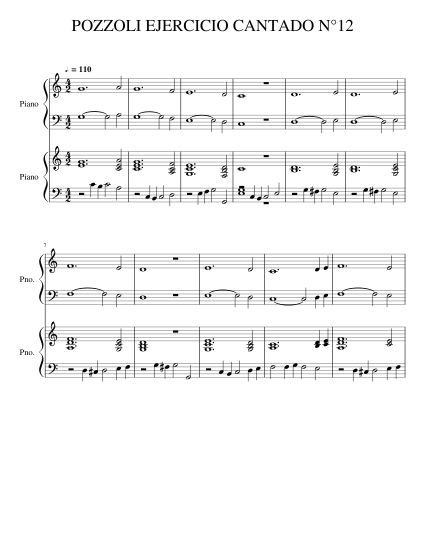 POZZOLI EJERCICIO CANTADO N°12 Sheet music for Piano (Piano Duo ...