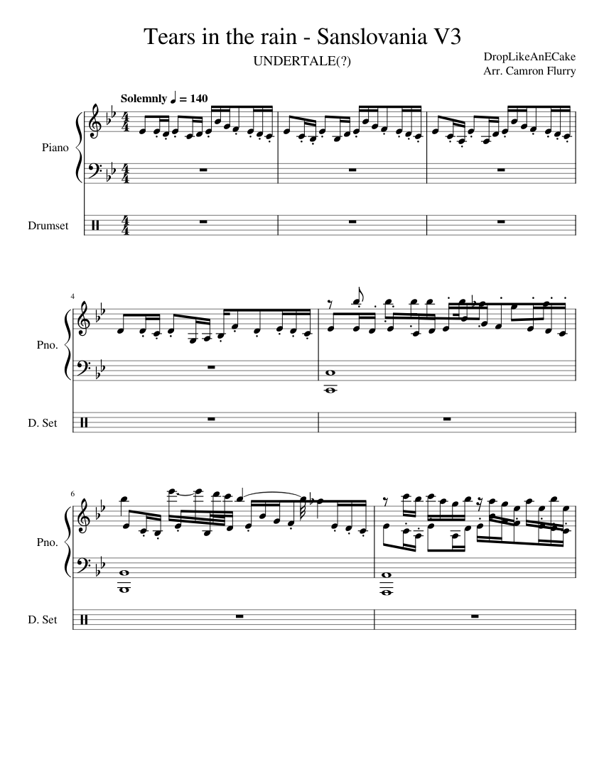 Tears in the rain (UNDERTALE?) Sheet music for Piano, Drum group (Mixed ...