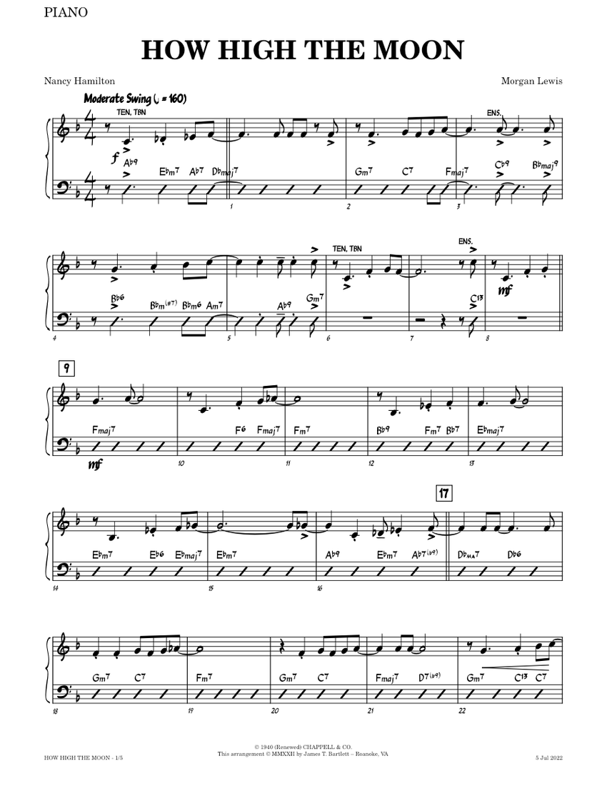How High the Moon [Jazz combo] Sheet Music with Chords for Piano (Solo ...