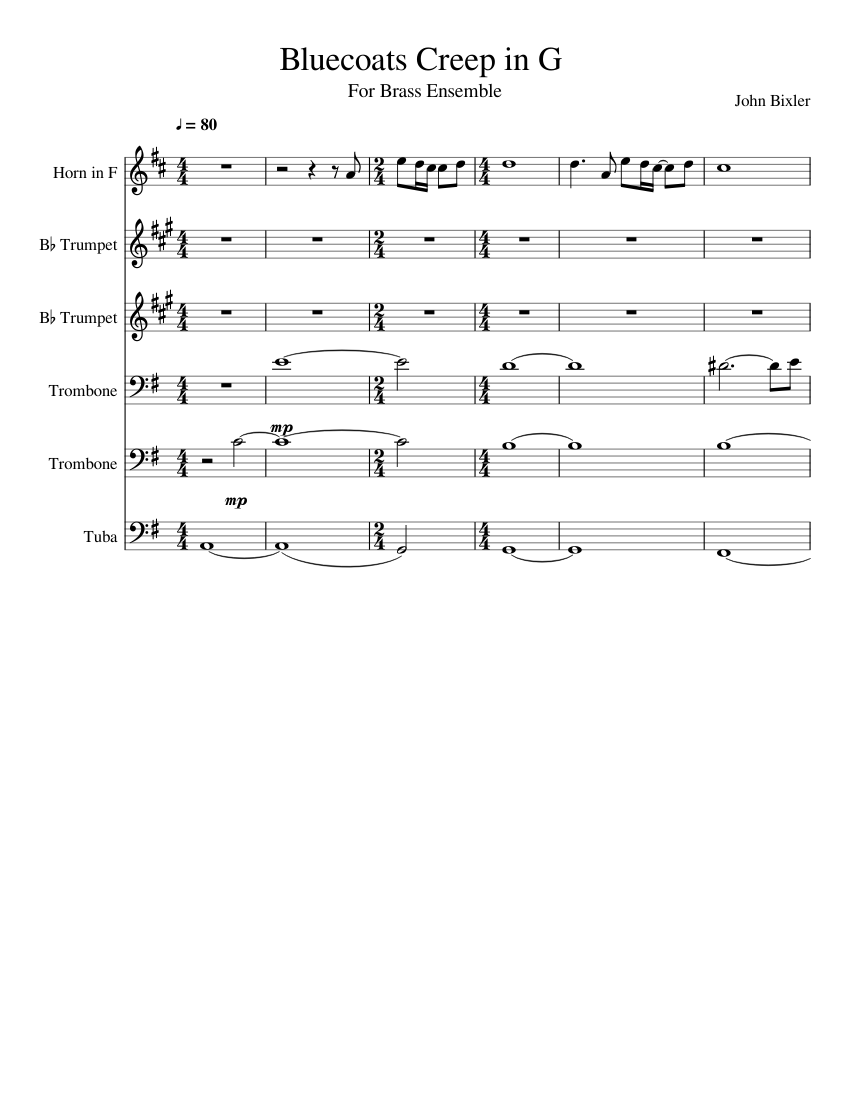 Bluecoats Creep in G Sheet music for Trombone, Tuba, Trumpet in b-flat ...