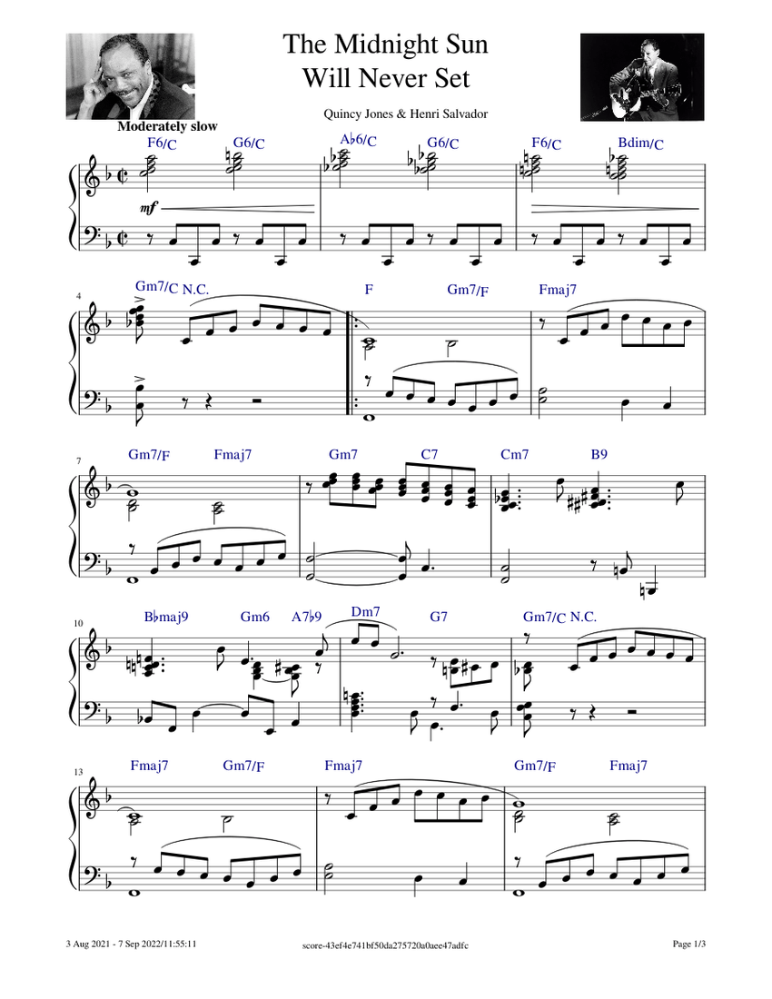 The Midnight Sun Will Never Set – Quincy Jones & Henri Salvador Sheet ...