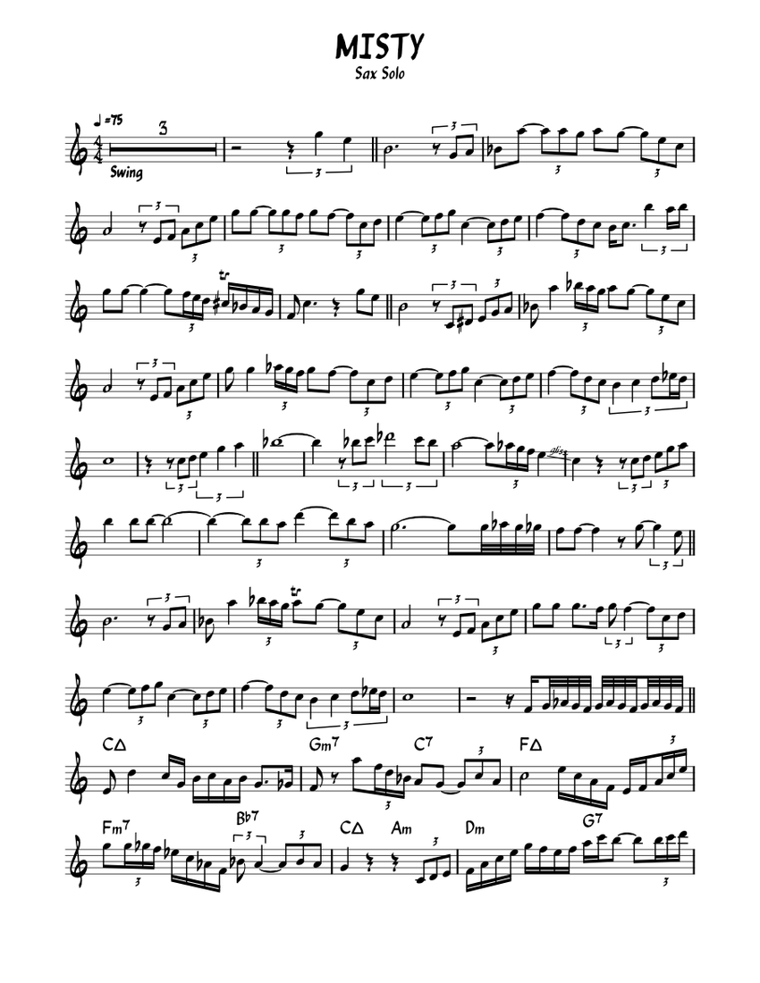 MISTY - Alto sax (with solo transcription) Sheet Music with Chords for ...