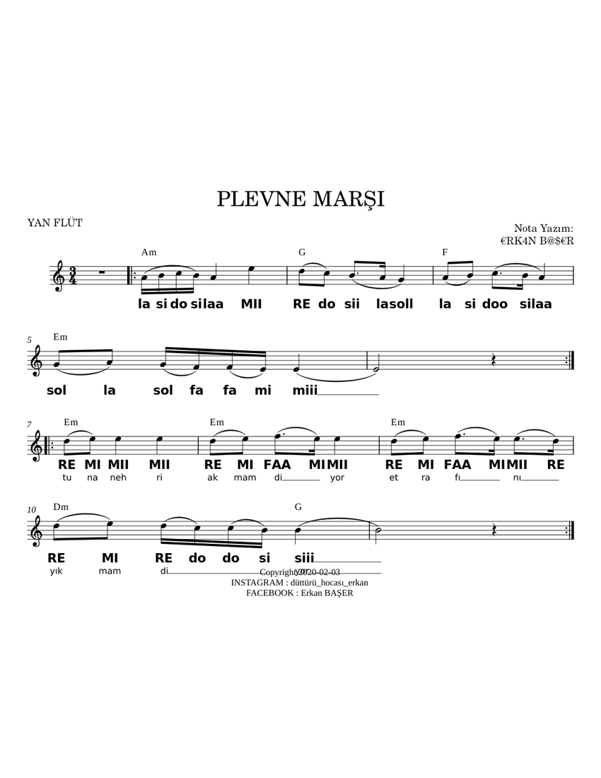 PLEVNE MARŞI YAN FLÜT Sheet music for Woodwinds group (Solo ...