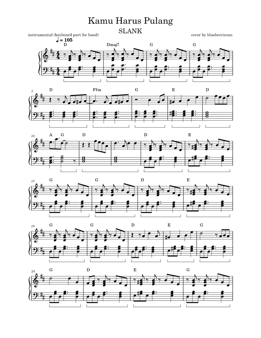 Kamu Harus Pulang – Slank (instrumental) Sheet Music for Piano (Solo ...