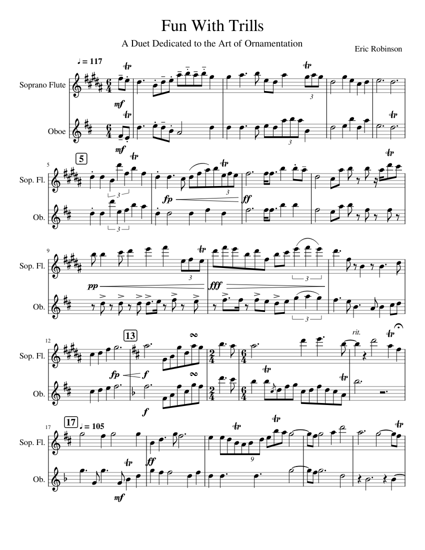 Fun With Trills Sheet Music for Flute, Oboe (Woodwind Duet) | MuseScore.com