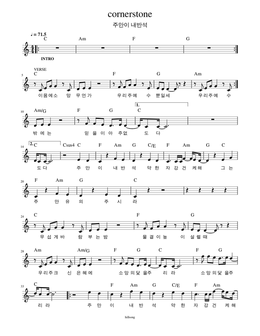 cornerstone Sheet Music with Chords for Piano (Solo) easy | MuseScore.com