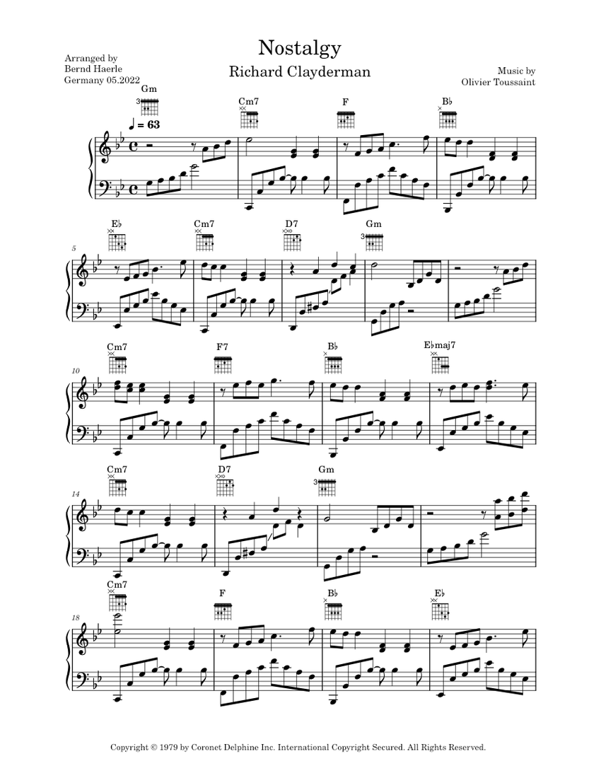 Nostalgy – Richard Clayderman Sheet Music for Piano (Solo) Easy ...