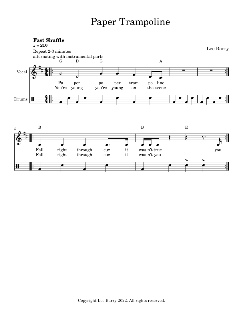 Paper Trampoline Sheet music for Piano, Snare drum (Mixed Ensemble ...