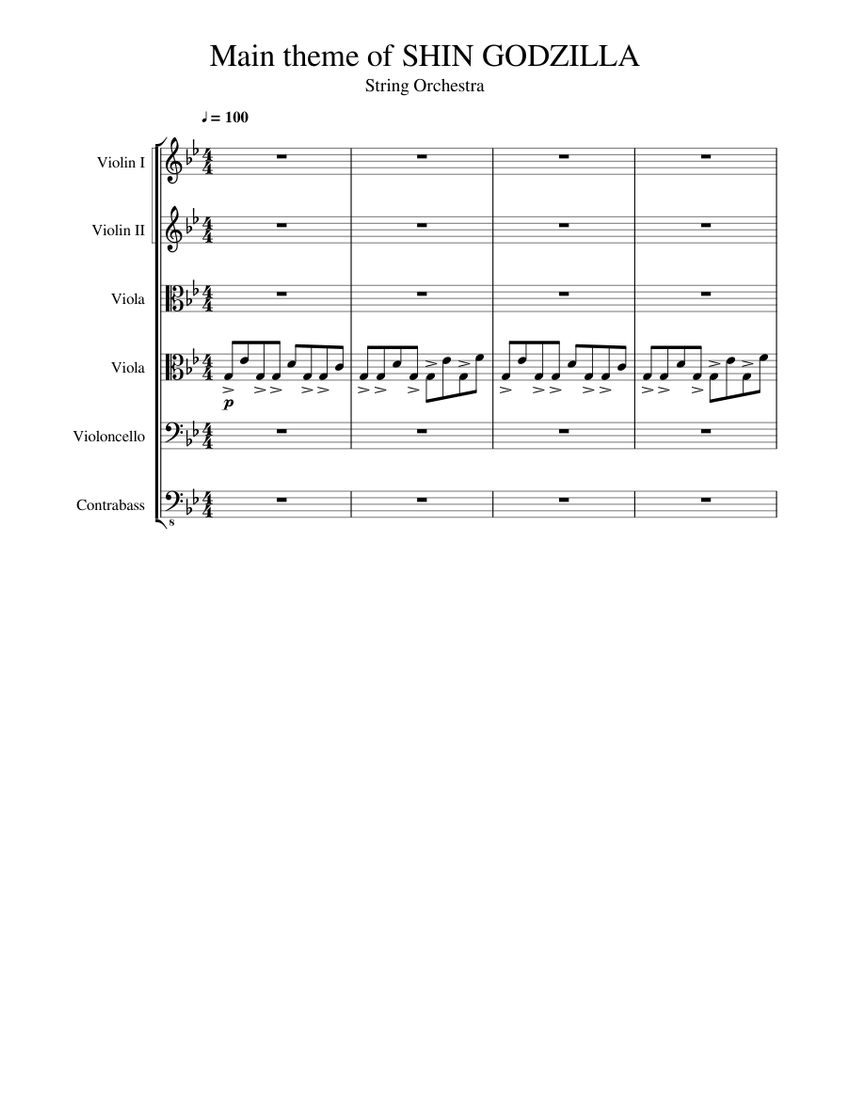 Main theme of SHIN GODZILLA ① For strings Sheet Music for Contrabass ...