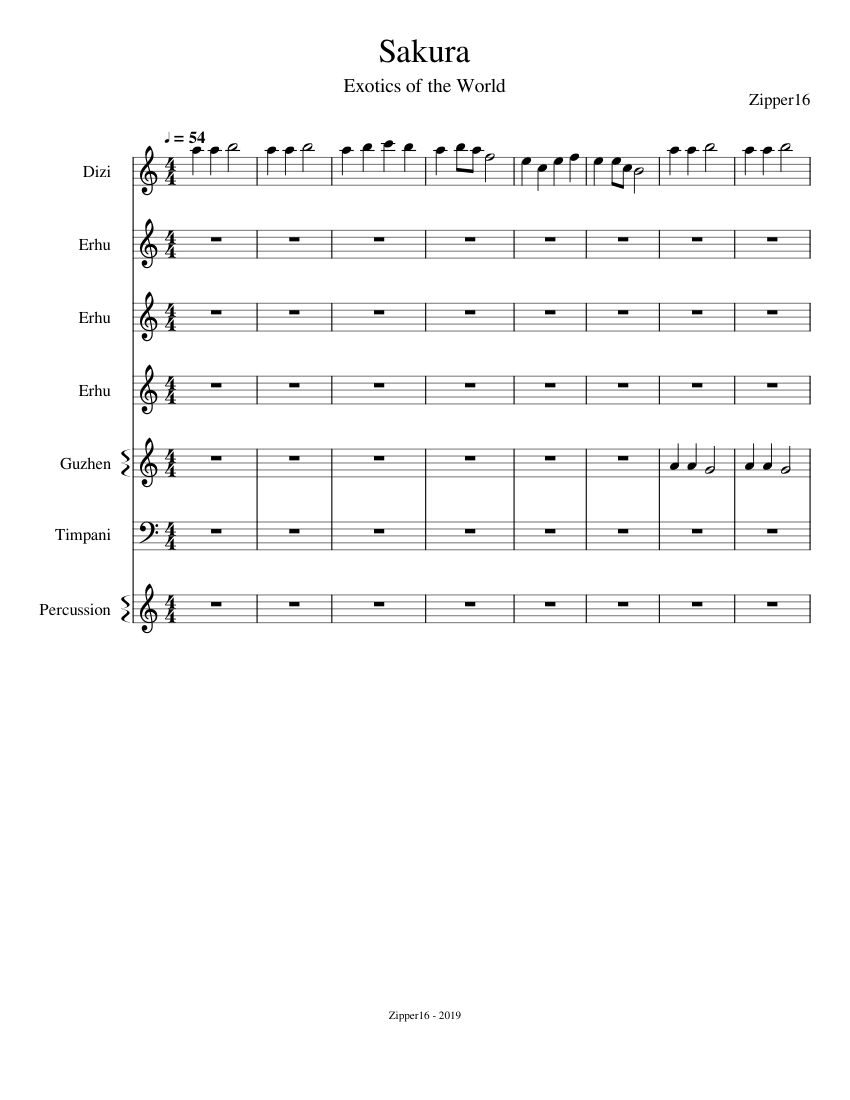 Sakura Sheet music for Piano, Flute, Timpani, Erhu (Mixed Ensemble ...