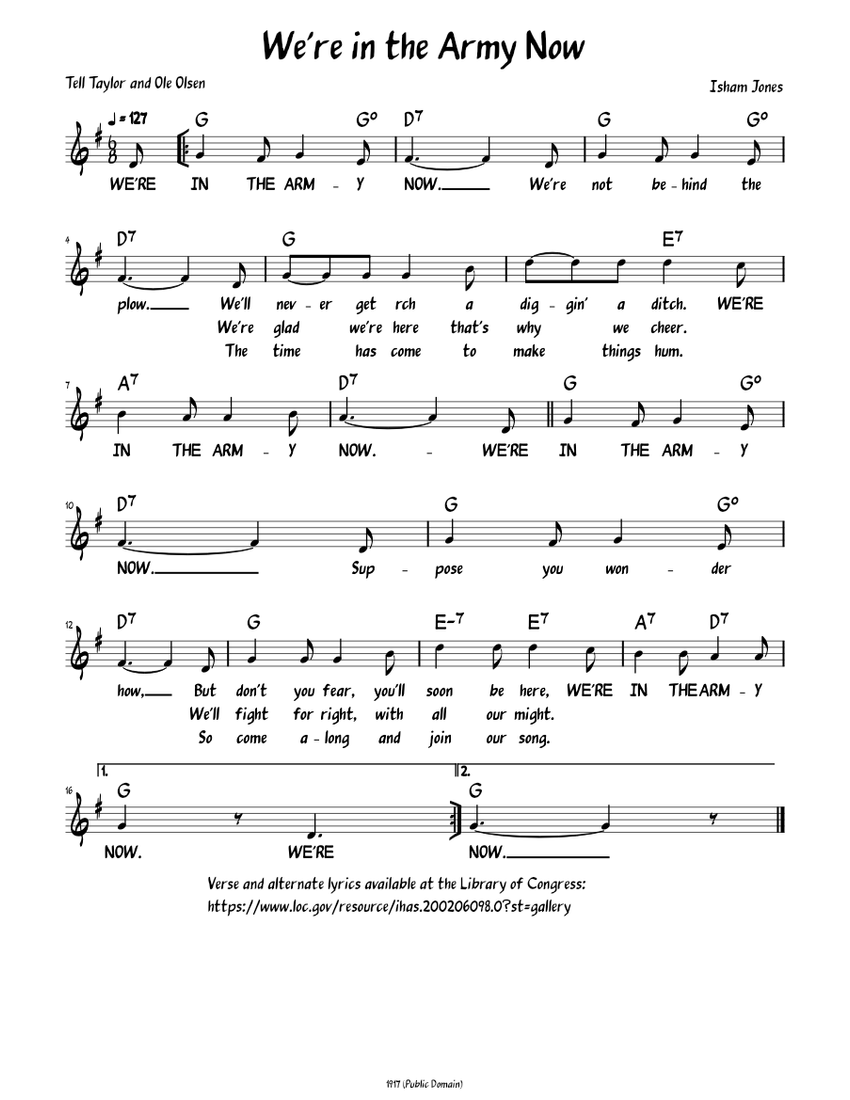 We're In the Army Now (Lead sheet with lyrics ) Sheet Music with Chords ...