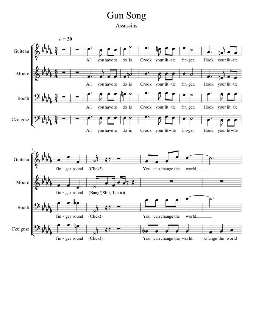 Gun Song Sheet Music for Piano (Mixed Quartet) | MuseScore.com