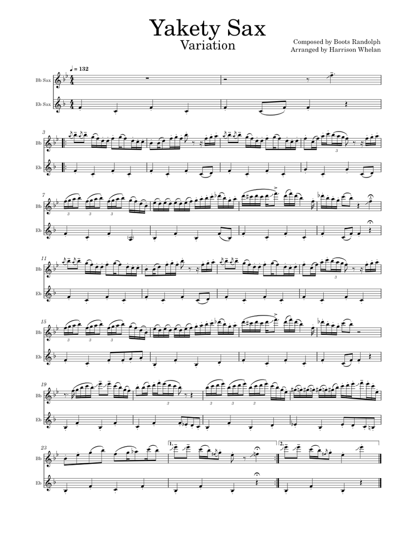 Yakety Sax Sheet music for Saxophone tenor, Saxophone baritone ...