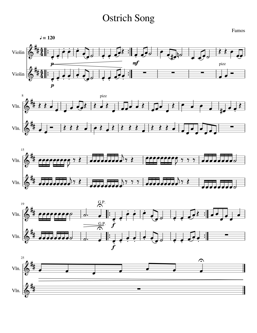 Ostrich Song Sheet music for Violin (String Orchestra) | Musescore.com