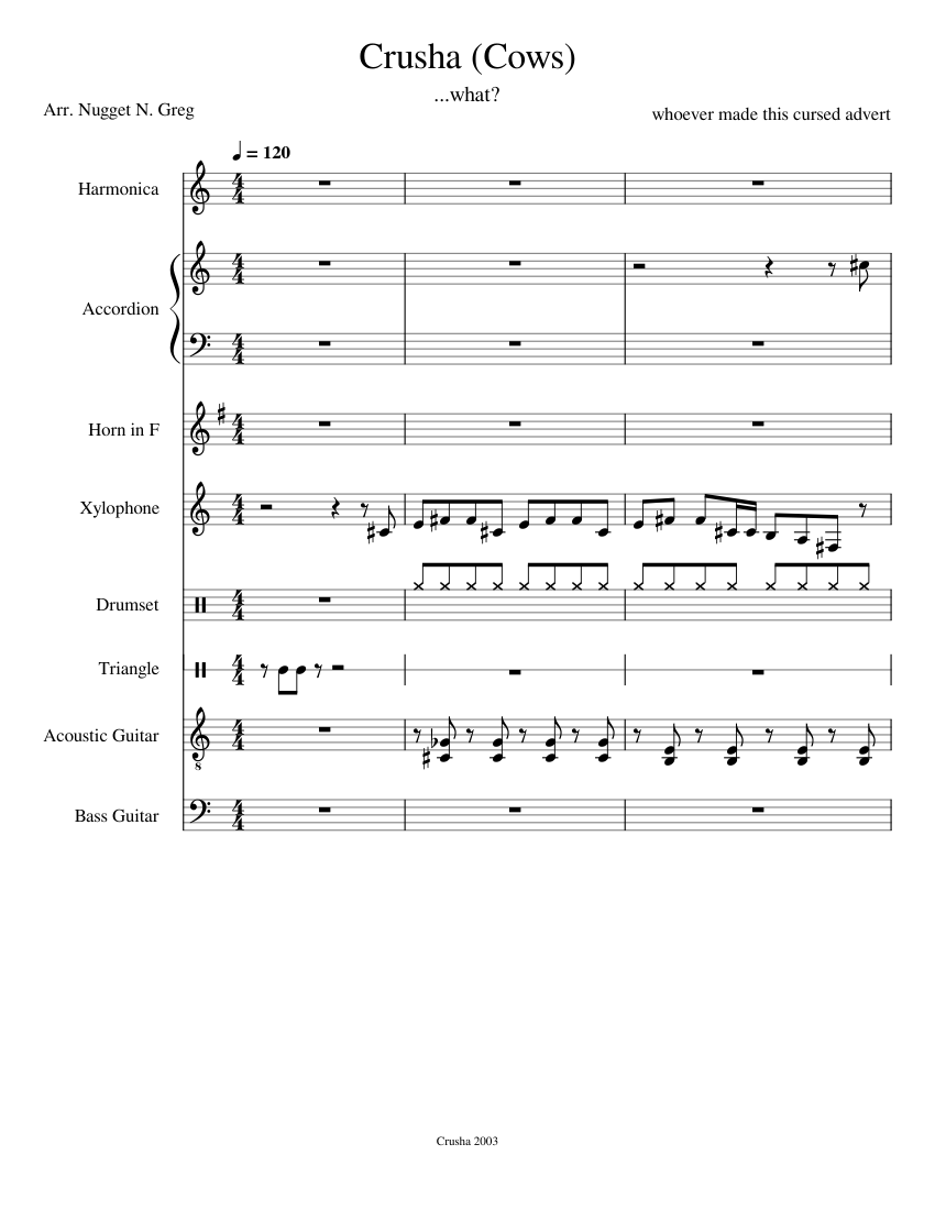 Crusha (Cows) What have I done? Sheet music for Accordion, French horn ...