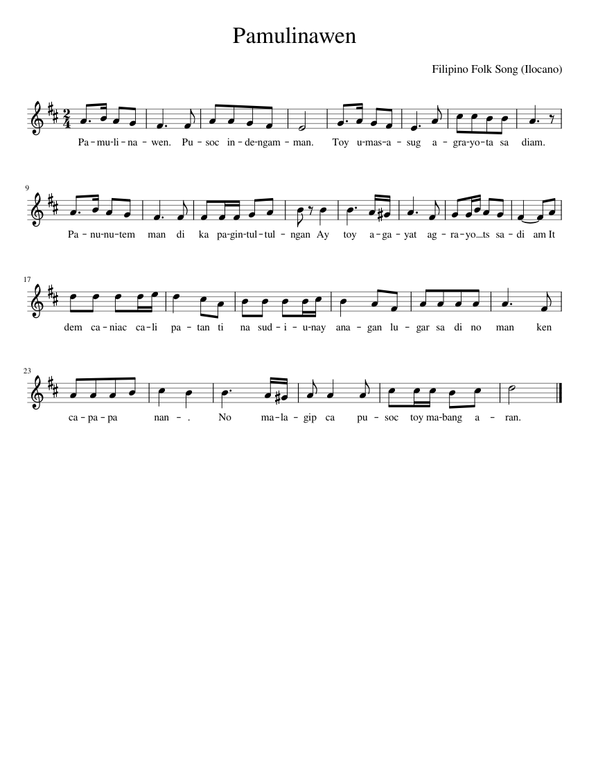 Pamulinawen Sheet Music for Piano (Solo) easy | MuseScore.com