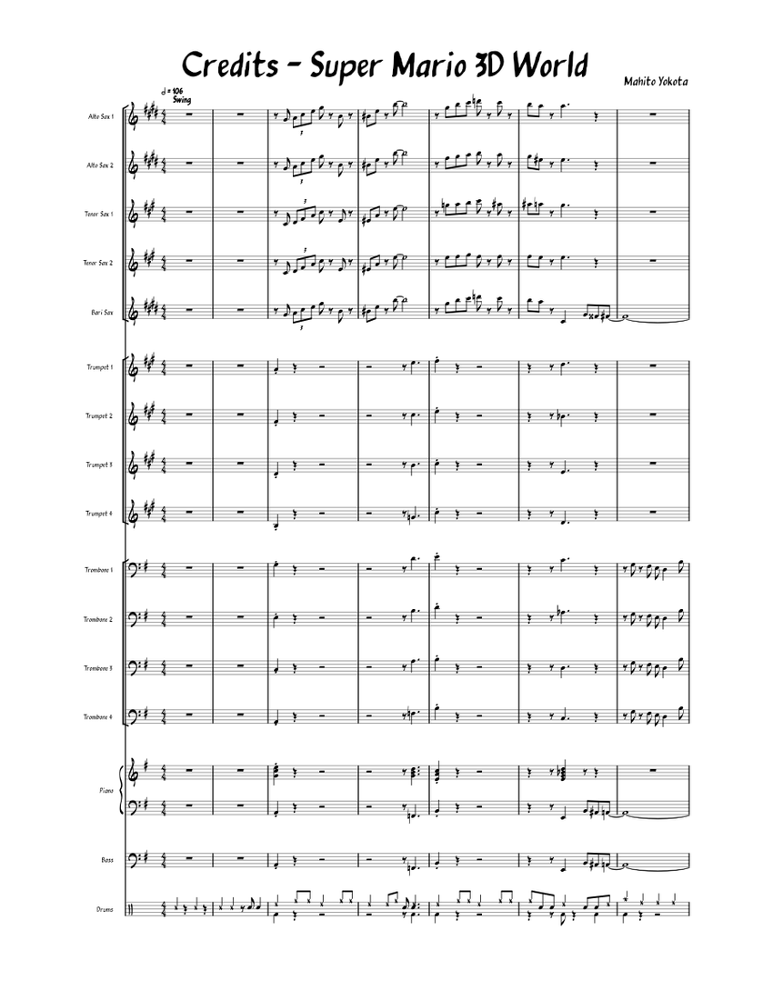 Credits - Super Mario 3D World Sheet music for Piano, Trombone ...