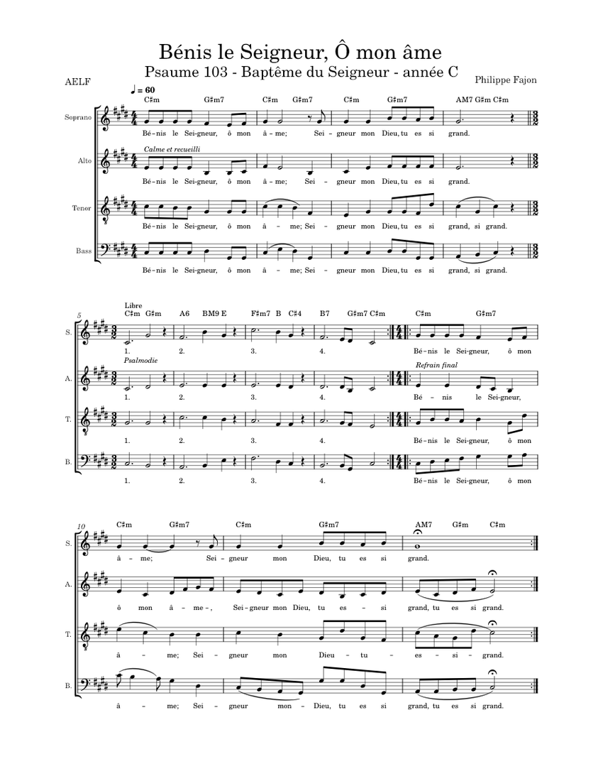 Psaume 103 - Bénis le Seigneur Sheet music for Soprano, Alto, Tenor ...