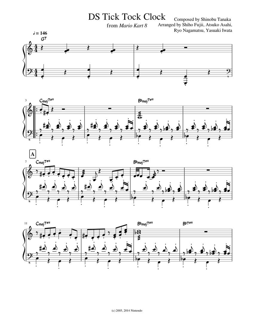 DS Tick Tock Clock - Mario Kart 8 - Piano Transcription Sheet Music ...