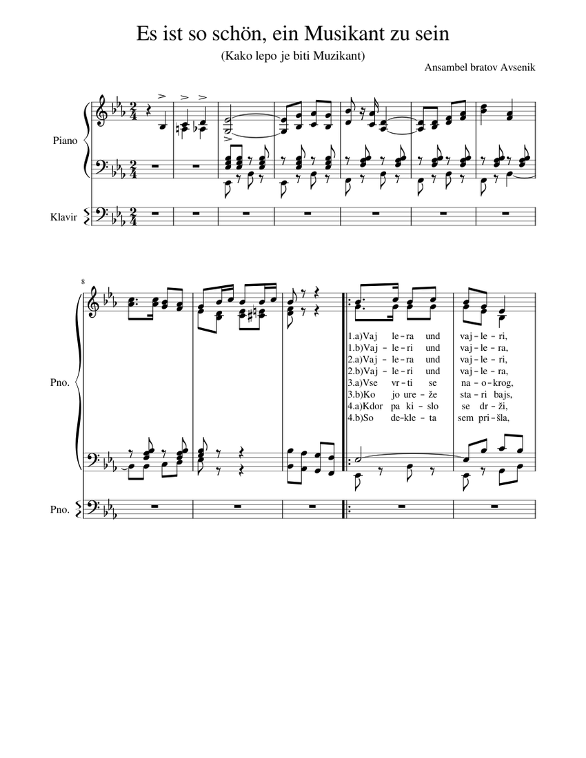 Es ist so schön ein Musikant zu sein – Ansambel Bratov Avsenik Sheet ...