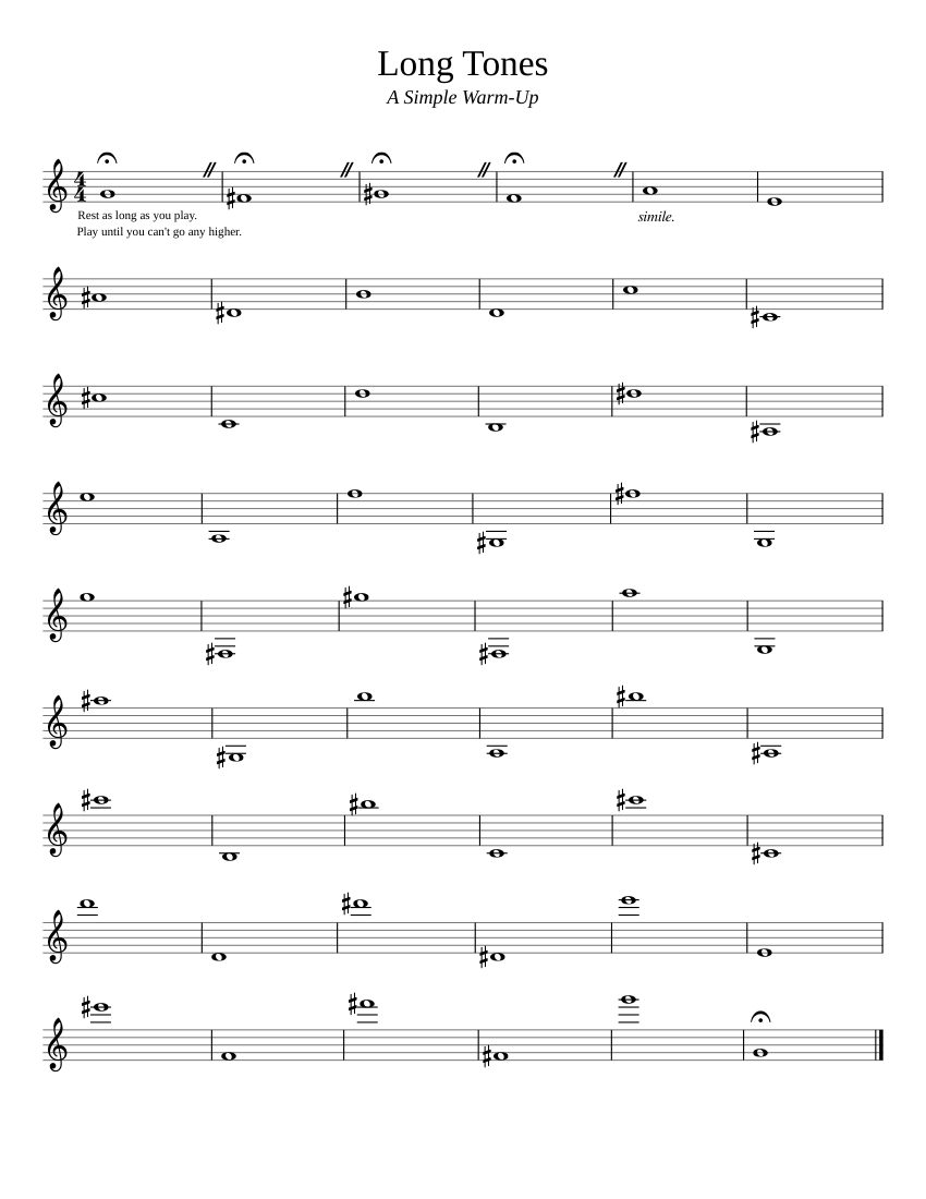 Long Tones Sheet Music for Trumpet other (Solo) | MuseScore.com