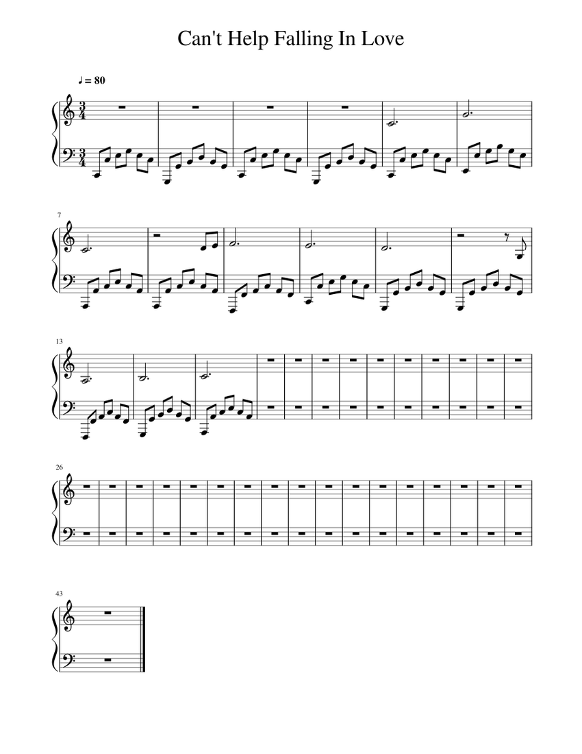 Can t Help Falling In Love Sheet music for Piano (Solo) Easy ...