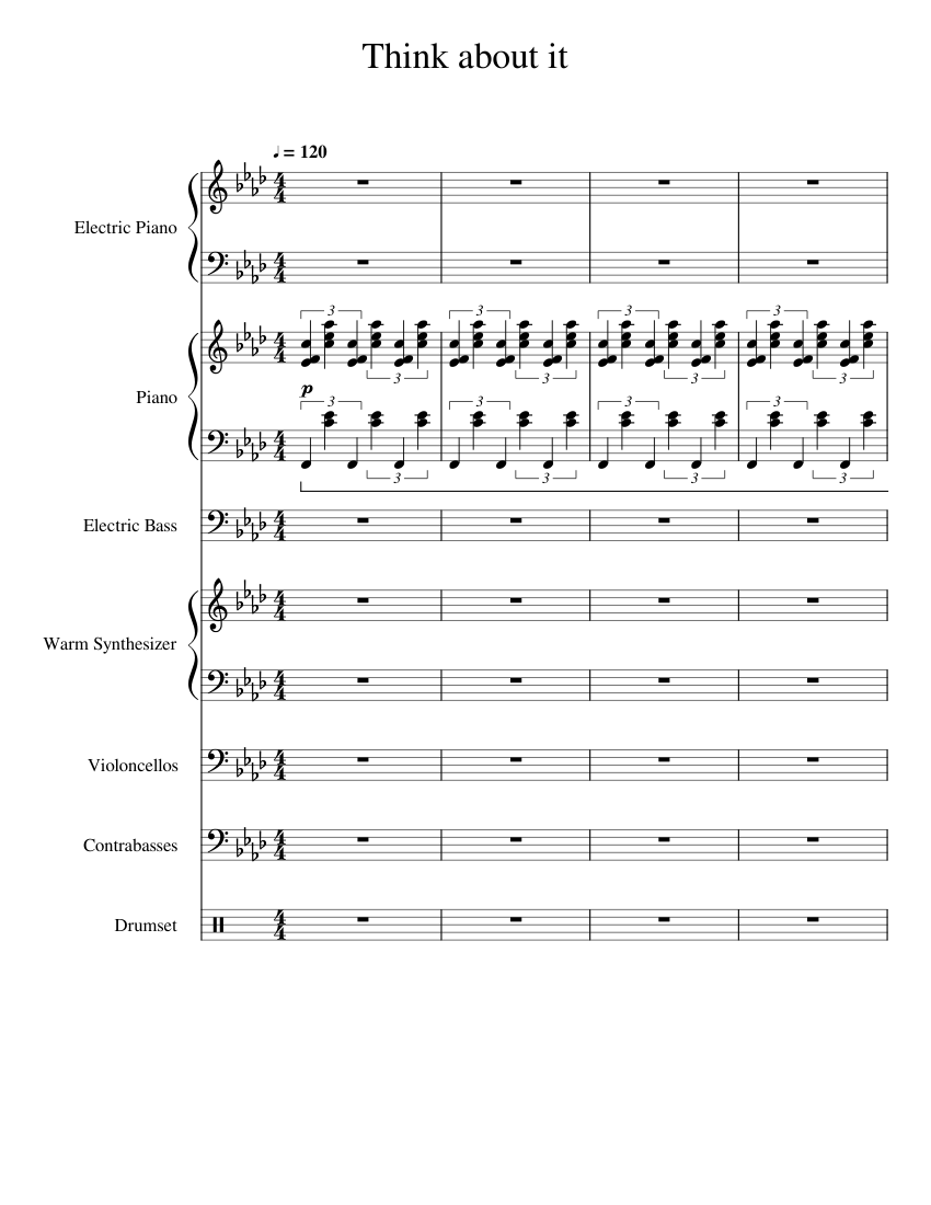 Think About It Sheet music for Piano, Bass guitar, Drum group, Strings ...