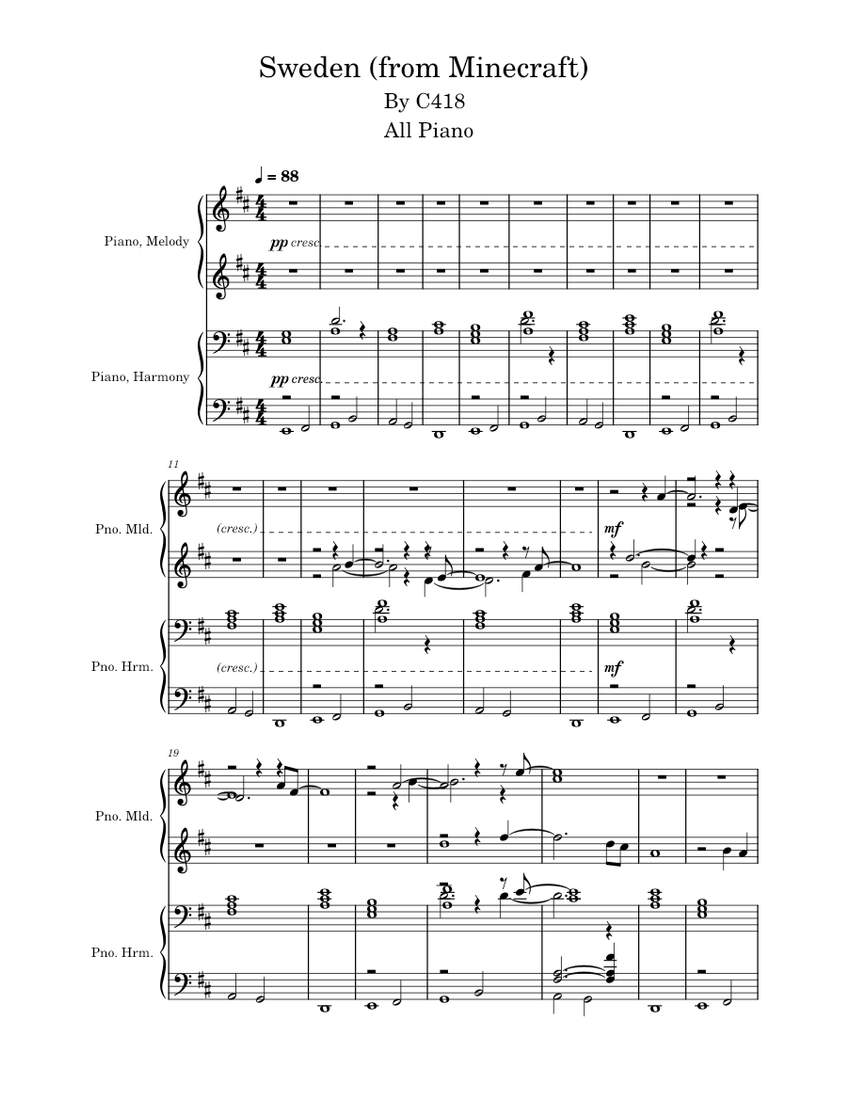 C418 – Sweden (from Minecraft) [all piano] Sheet music for Piano (Solo ...