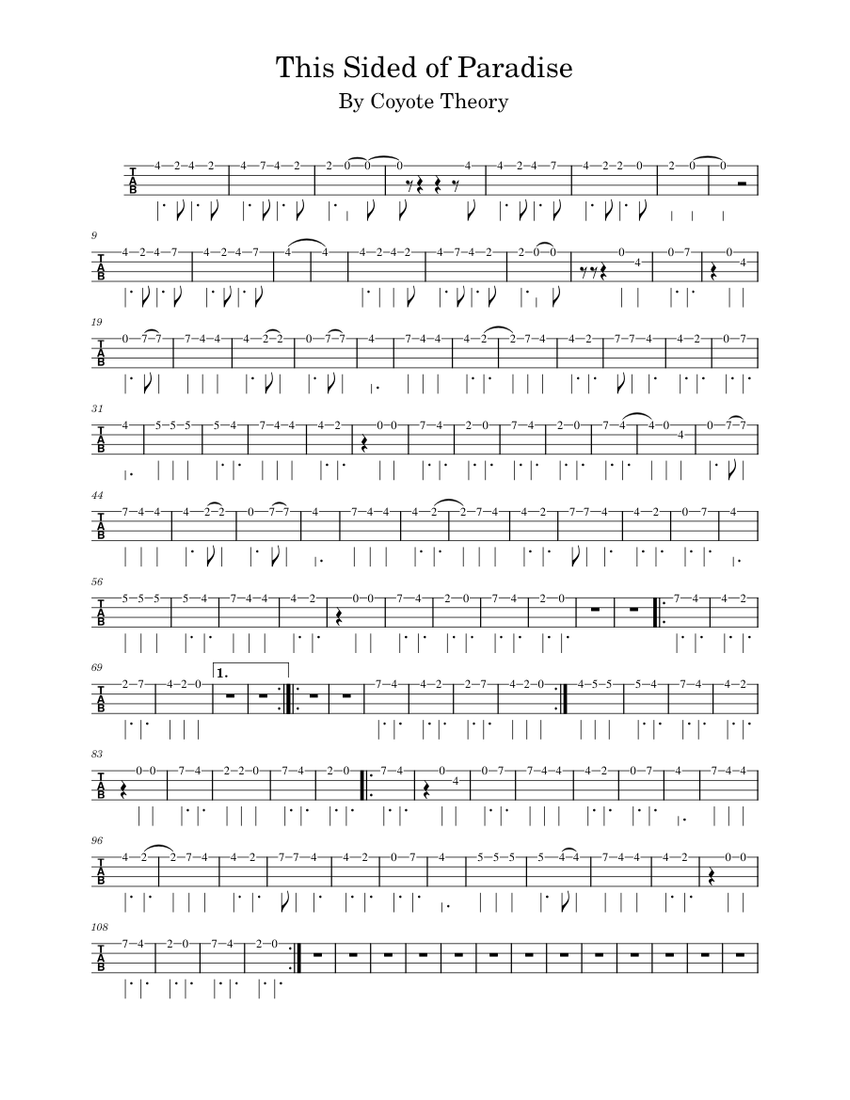 This side of paradise – Coyote Theory This Side of Paradise Sheet Music ...