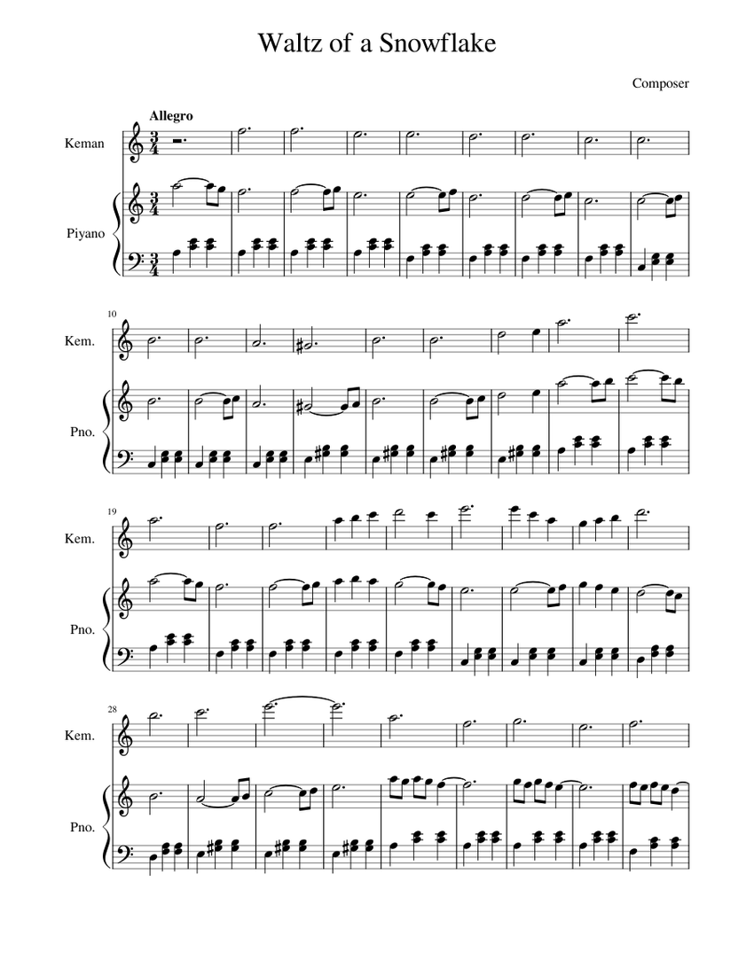 Snowflake Sheet Music for Piano, Violin (Solo) | MuseScore.com