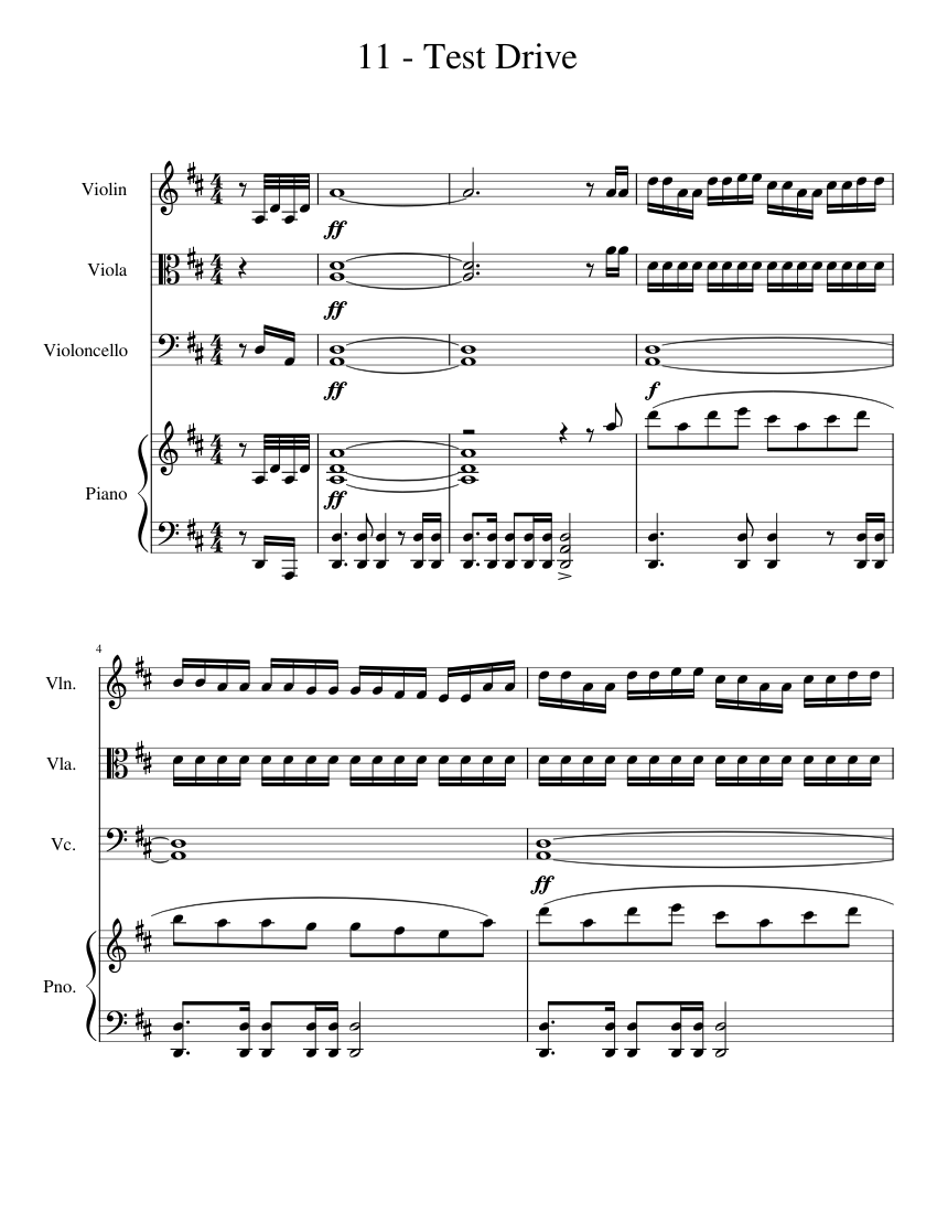11 - Test Drive Sheet Music for Piano, Violin, Viola, Cello (Piano ...