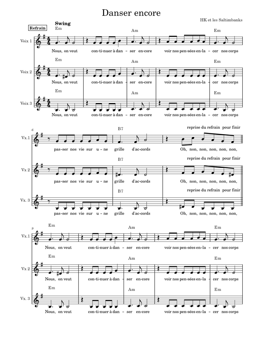 Danser encore – Hk And Les Saltimbanks danser encore Sheet Music with ...
