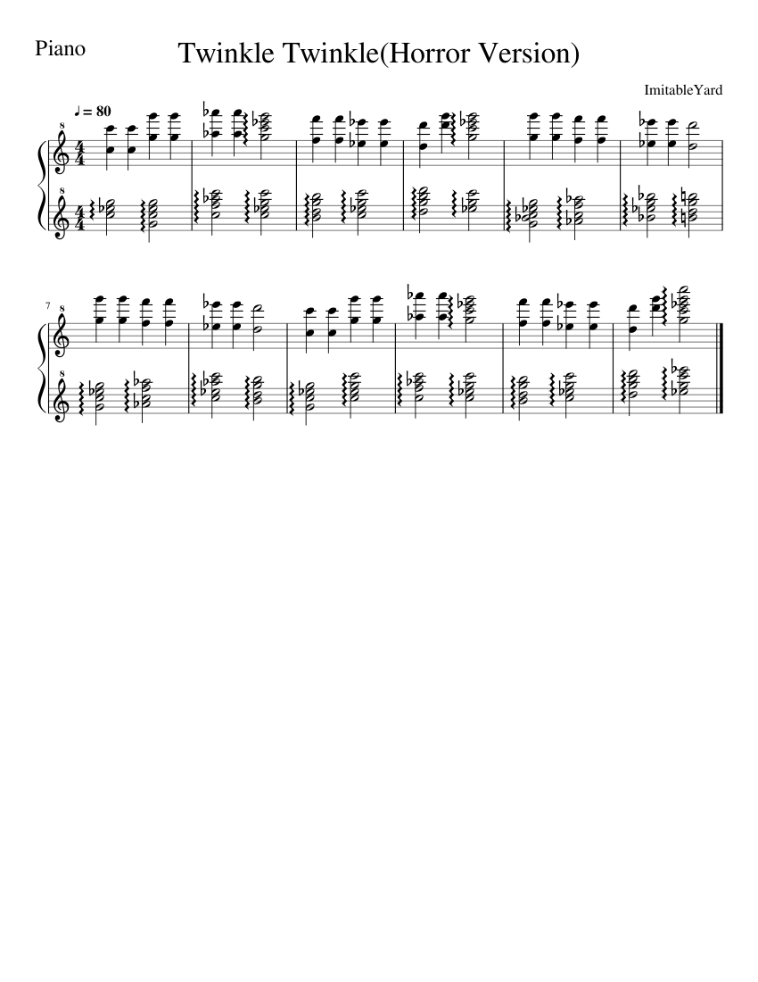 Twinkle Twinkle Little Star(Horror Version) Sheet Music for Piano (Solo ...