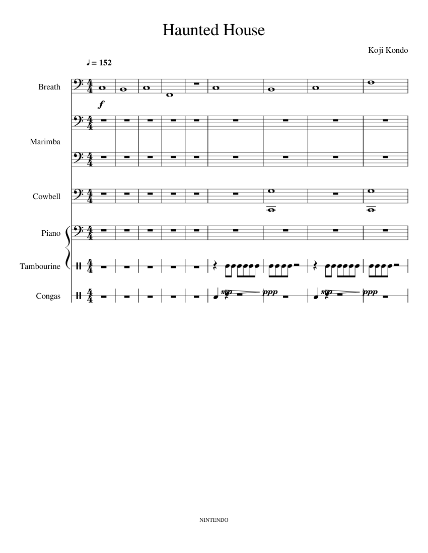 SM64 Haunted House Sheet Music for Piano, Vocals, Tambourine, Marimba ...