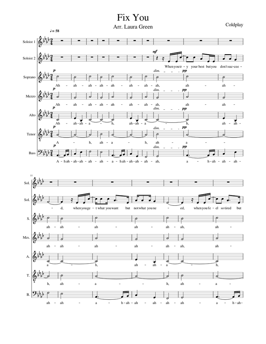 Fix You Sheet music for Soprano, Alto, Tenor, Bass voice & more ...