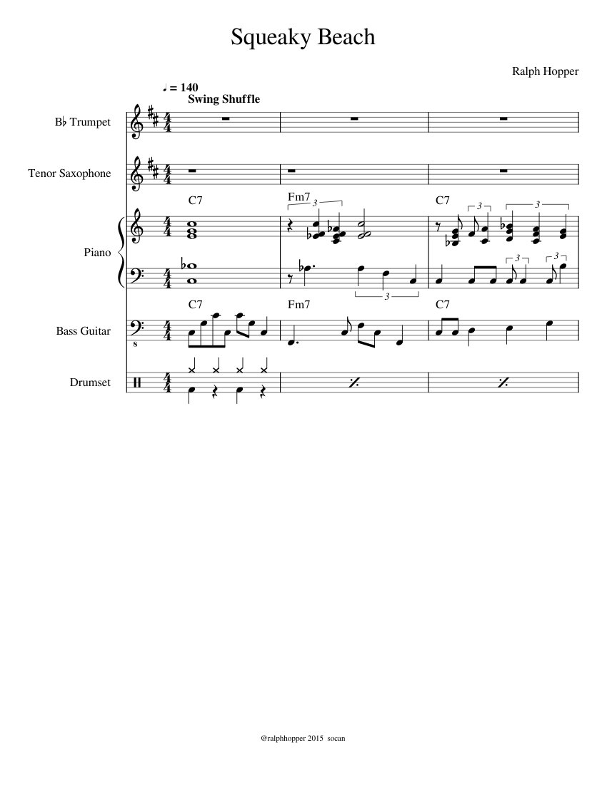 Squeaky Beach - for jazz combo Sheet music for Piano, Saxophone tenor ...