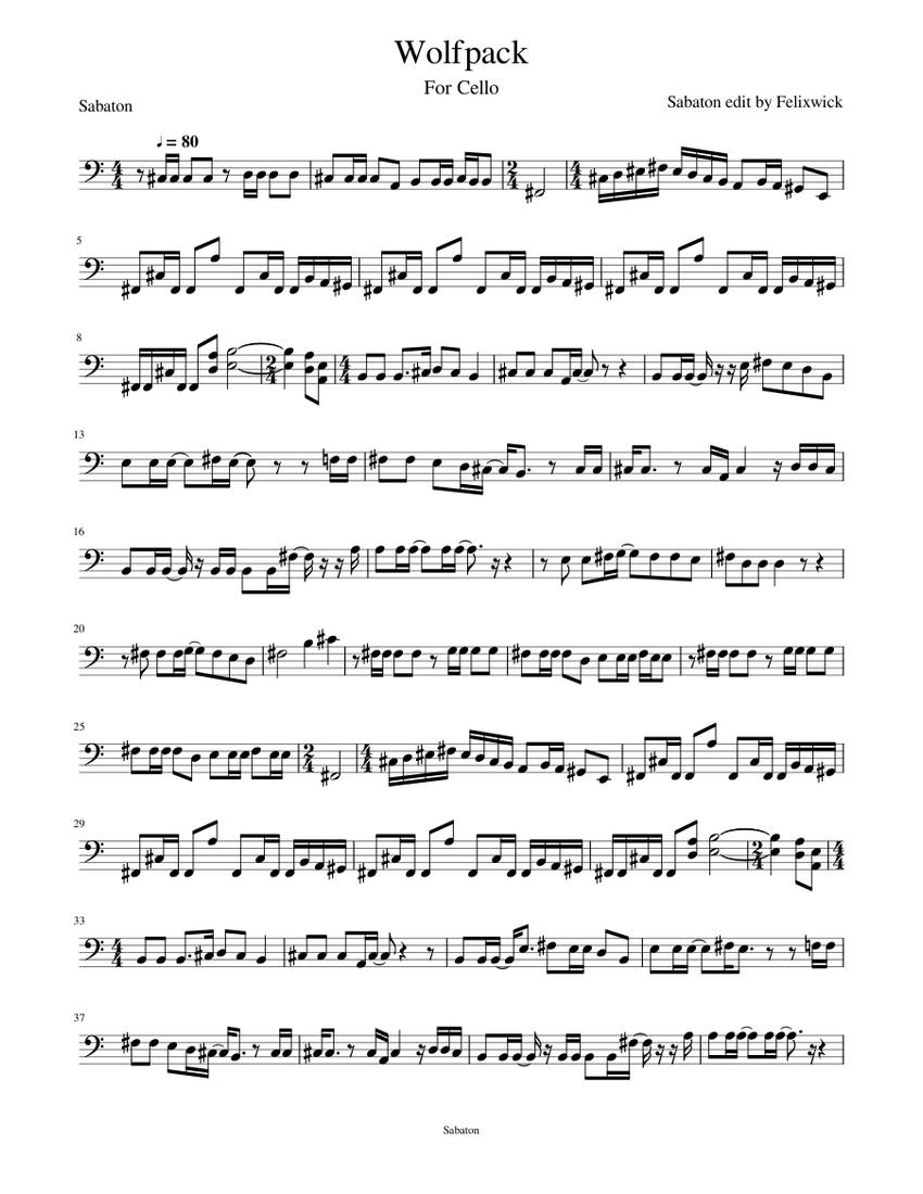Wolfpack for Cello Sheet music for Cello (Solo) | Musescore.com