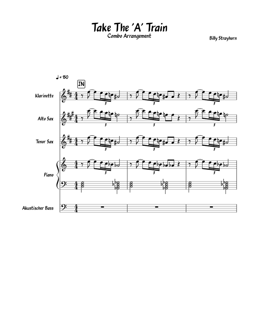 Take The 'A' Train - Combo Version Sheet Music with Chords for Piano ...