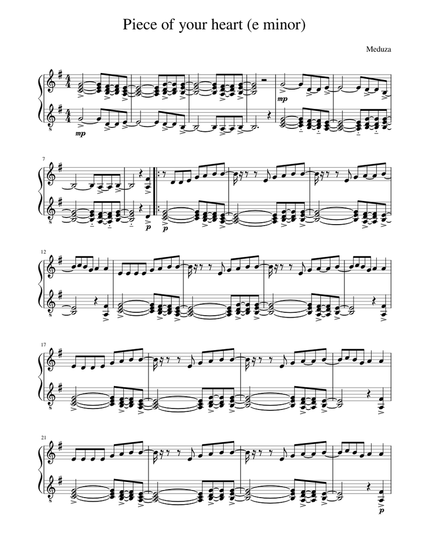 Piece of your heart Sheet Music for Piano (Solo) Easy | MuseScore.com