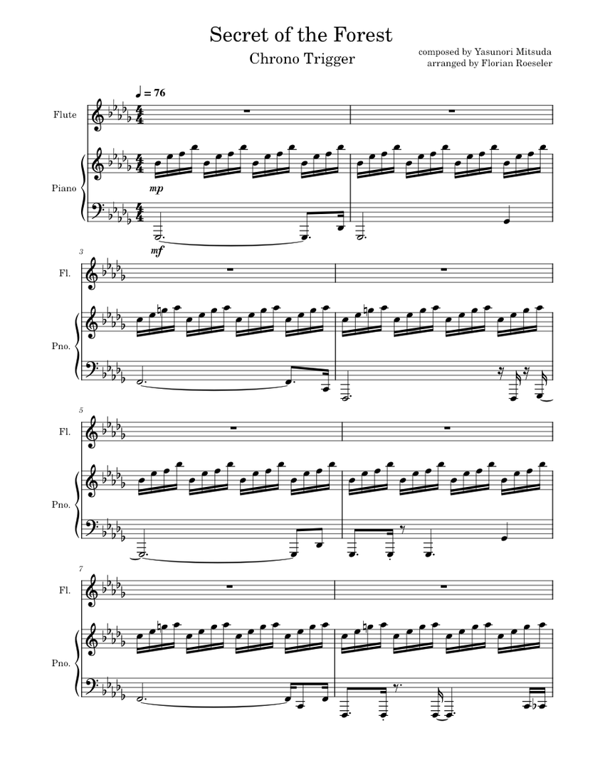 Secret of the Forest – Chrono Trigger Sheet music for Piano, Flute ...