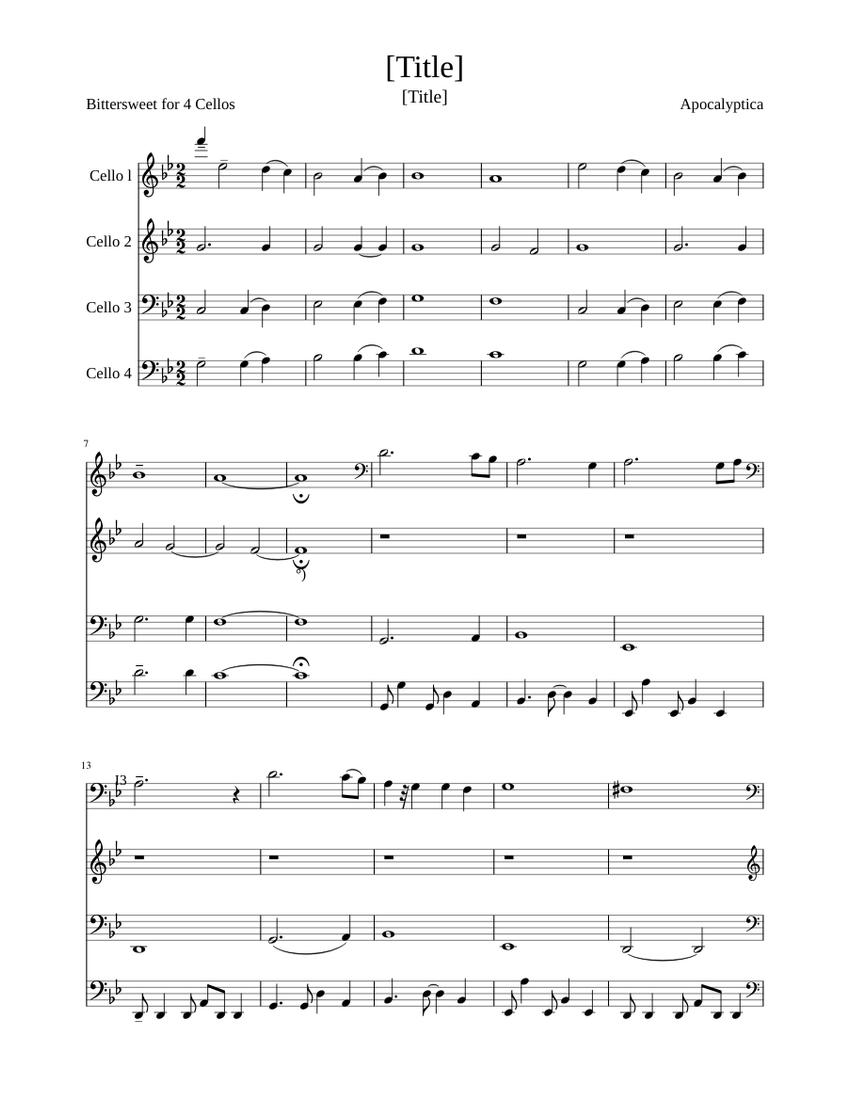 Apocalyptica - “Bittersweet” Sheet music for Cello (Solo) | Musescore.com