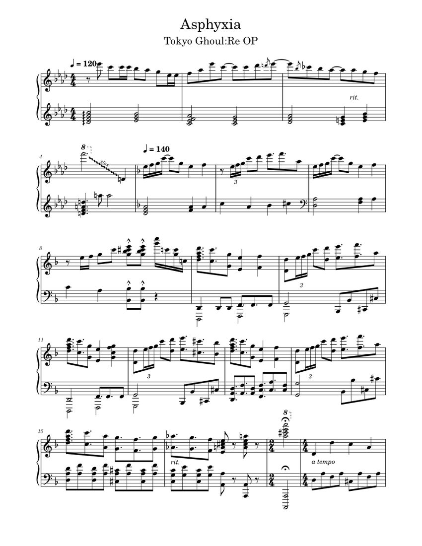 Tokyo Ghoul: RE - OP1 - Asphyxia – Cö Shu Nie Sheet Music for Piano (Solo) | MuseScore.com