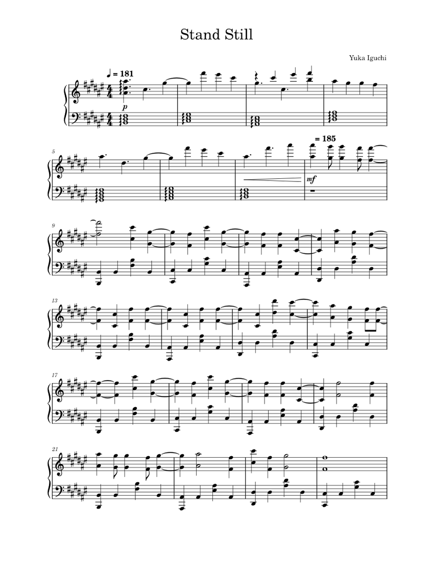 Stand Still – Yuka Iguchi | Working in progress| Sheet music for Piano ...